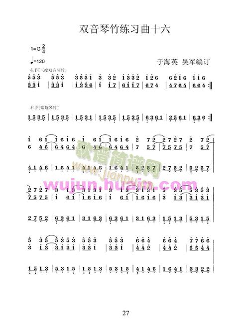 扬琴双音琴竹练习曲30首之十六 歌谱简谱网