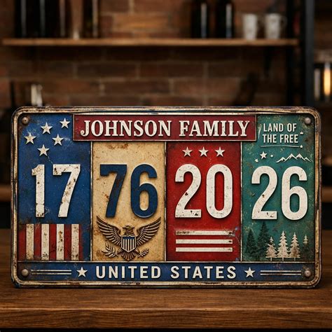 Personalized Usa 250th Anniversary Block Sign Rustic