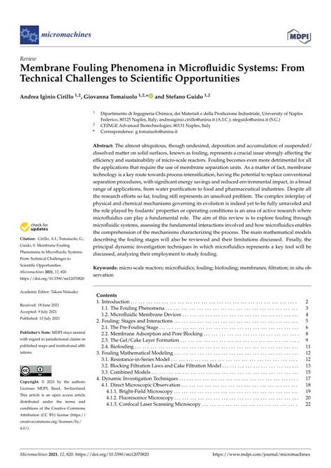 Pdf Membrane Fouling Phenomena In Microfluidic Systems From Dokumen Tips