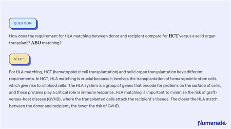 Solved How Does The Requirement For Hla Matching Between Donor And Recipient Compare For Hct
