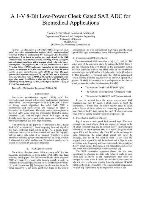 Pdf A 1 V 8 Bit Low Power Clock Gated Sar Adc For Biomedical Applications