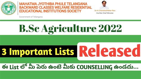 Mjptbcwreis Bsc Agriculture Counselling 2022 Eligiblenot Eligible
