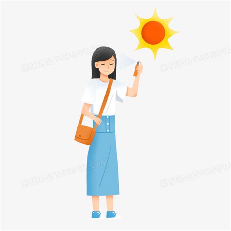 手绘卡通女生出行喷防晒png图片素材下载手绘png熊猫办公