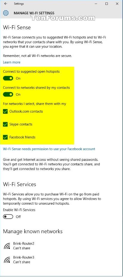 Turn On Or Off Wi Fi Sense In Windows 10 Tutorials