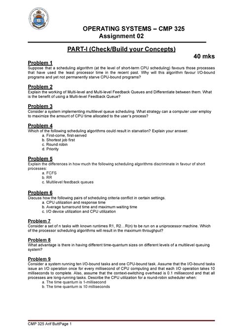 Scheduling Algorithms Assignment 02 Operating Systems Cmp 325