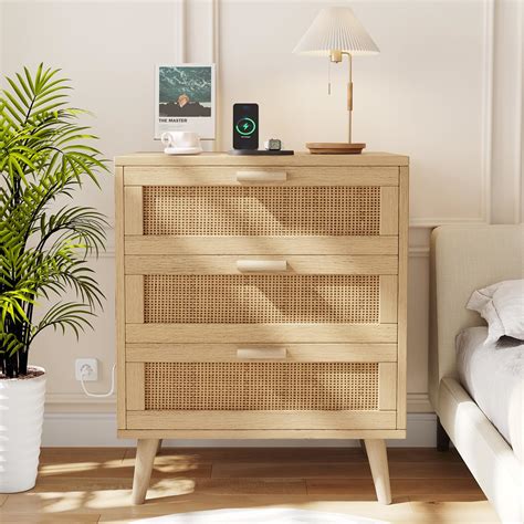 Vingli Rattan Nightstand With Charging Station 19 W