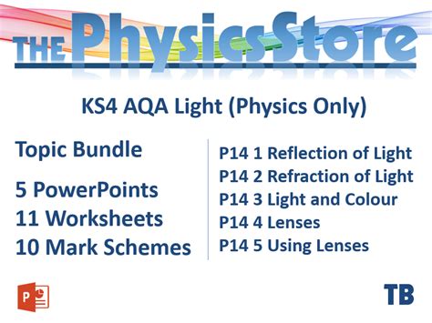 KS4 GCSE Physics AQA P14 Light Physics Only Topic 5 PPTs 11 WS And 10 MS Bundle Teaching