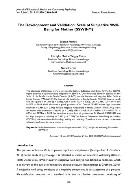 pdf the development and validation the scale of subjective well
