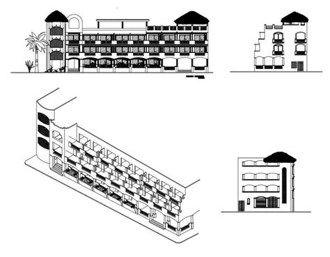 Hotel Building Detail Elevation 2d View Autocad File
