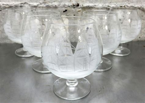 Vintage Footedstemmed Snifterbrandycocktail Glass Wetched Tall Ship