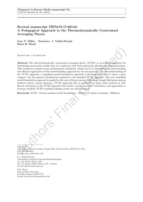 Pdf A Pedagogical Approach To The Thermodynamically Constrained