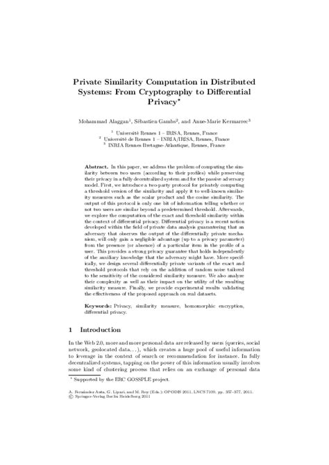 pdf private similarity computation in distributed systems from cryptography to differential