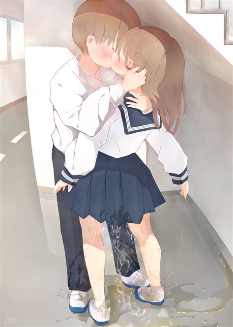 M Original Blue Footwear Highres Boy Girl Artist Name Black Pants Blue Sailor Collar