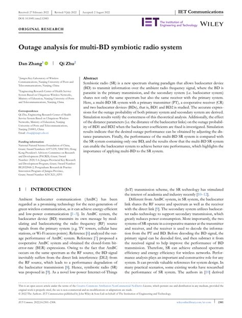 Pdf Outage Analysis For Multi‐bd Symbiotic Radio System