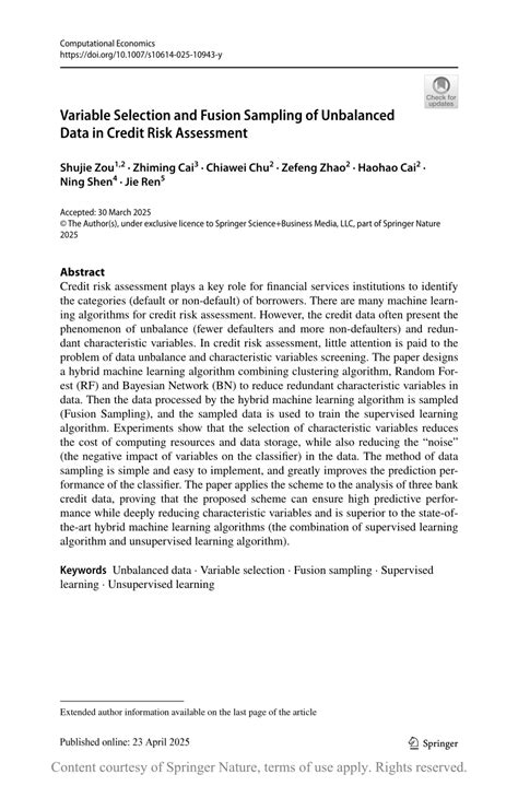 Variable Selection And Fusion Sampling Of Unbalanced Data In Credit Risk Assessment