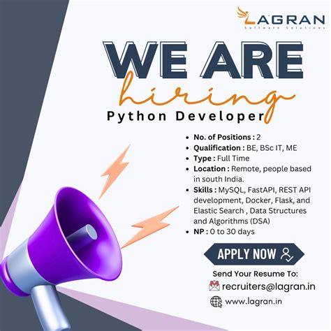 Hiring Hiringalerts Hiringimmediately Pythondeveloper Remote
