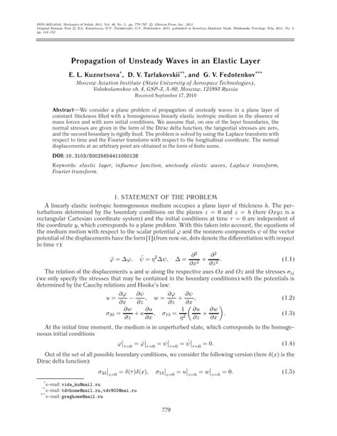 Pdf Propagation Of Unsteady Waves In An Elastic Layer