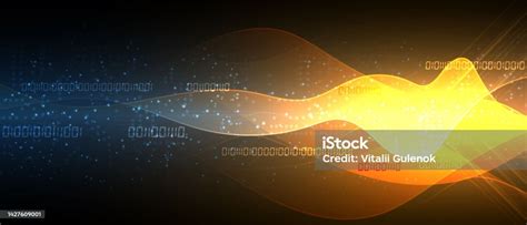 Bytes Of Binary Code Run Through Network Abstract Futuristic Technology