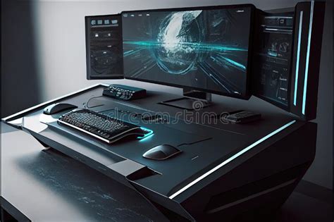A Sleek And Modern Desk With A Large Touch Screen Monitor And Sleek