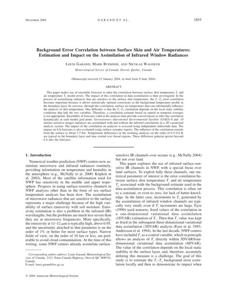 Pdf Background Error Correlation Between Surface Skin And Air Temperatures Estimation And