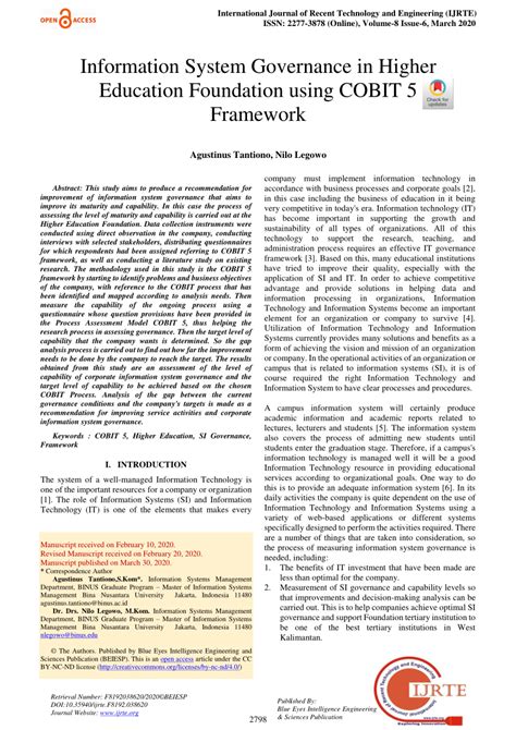 Pdf Information System Governance In Higher Education Foundation Using Cobit 5 Framework