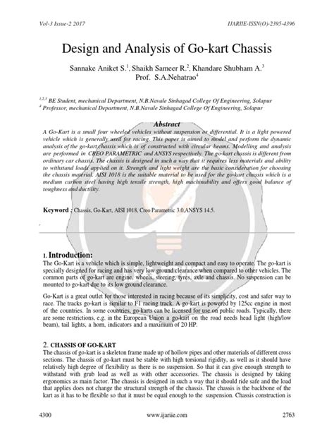 Design And Analysis Of Go Kart Chassis Ijariie4300 Pdf Pdf Steel Finite Element Method