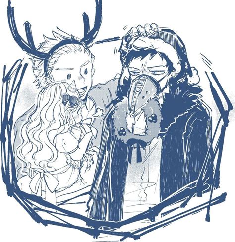 A Drawing Of Two People Dressed Up As Reindeers And One Is Holding A Woman S Head