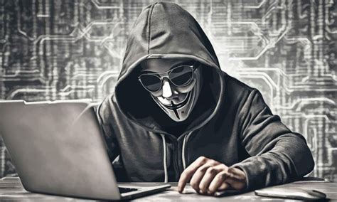 Premium Vector Hacker Wearing Hoodie Mask And Laptop Hacker Wearing