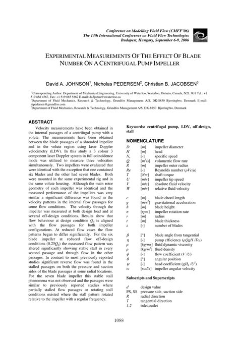 Pdf Experimental Measurements Of The Effect Of Blade Number On A Centrifugal Pump Impeller
