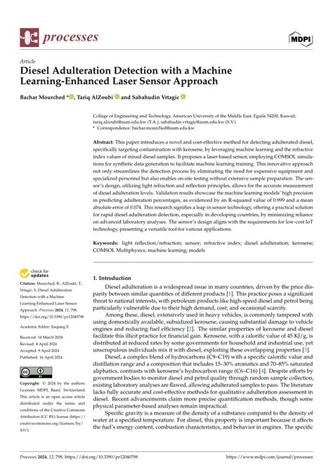 Pdf Diesel Adulteration Detection With A Machine Learning Enhanced Laser Sensor Approach