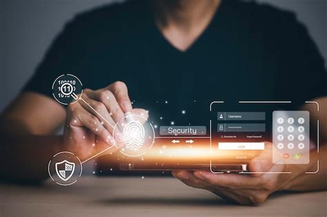 premium photo hand touch fingerprint with virtual global with cyber