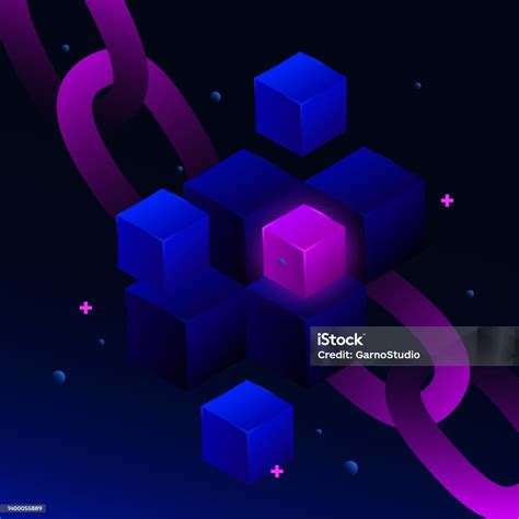 Blockchain Isometric Illustration Cubes And Chain On Gradient