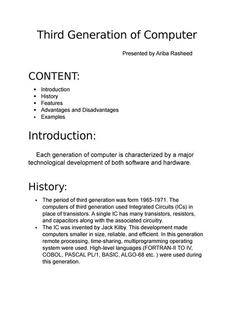 Third Generation Of Computer Third Generation Of Computer Presented By Ariba Rasheed Content