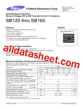 SB160 Datasheet(PDF) - Cystech Electonics Corp.