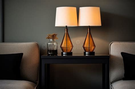 A Pair Of Matching Table Lamps On A Minimalist Side Table Stock Image Image Of Lighting