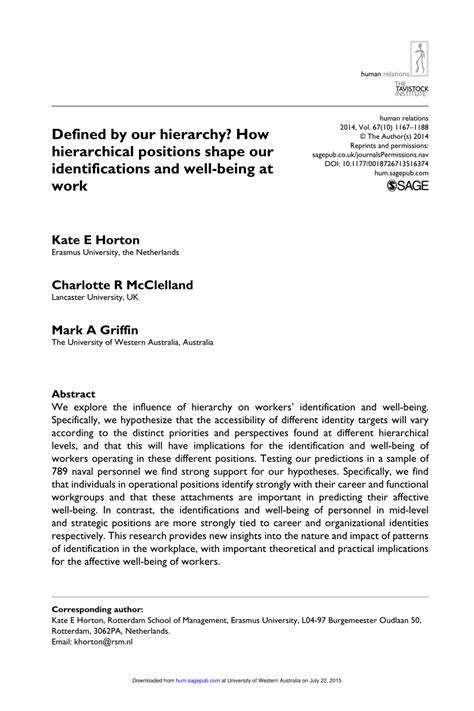 PDF Defined By Our Hierarchy How Hierarchical Positions Shape Our Identifications And Well