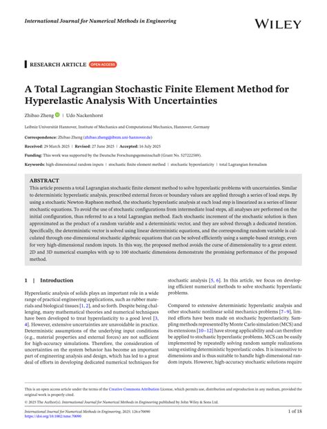 Pdf A Total Lagrangian Stochastic Finite Element Method For Hyperelastic Analysis With