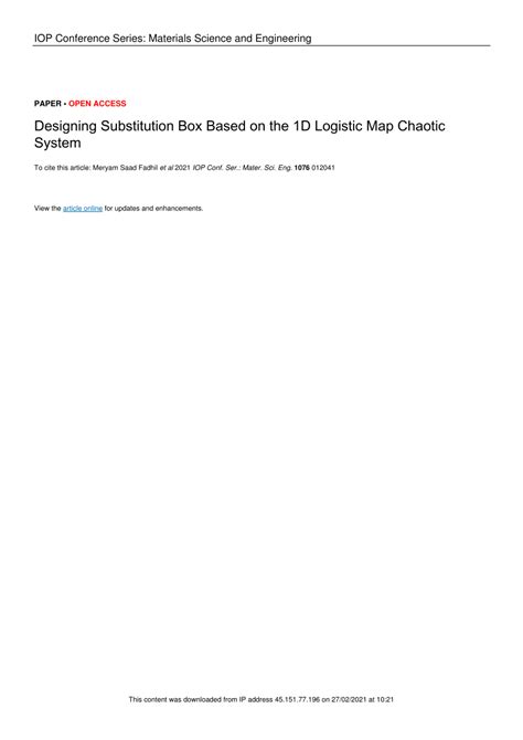 Pdf Designing Substitution Box Based On The 1d Logistic Map Chaotic System