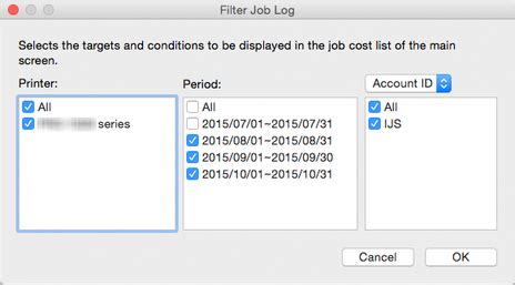 Canon ImagePROGRAF Manuals Mac OS Software Accounting Manager Guide Filtering Settings