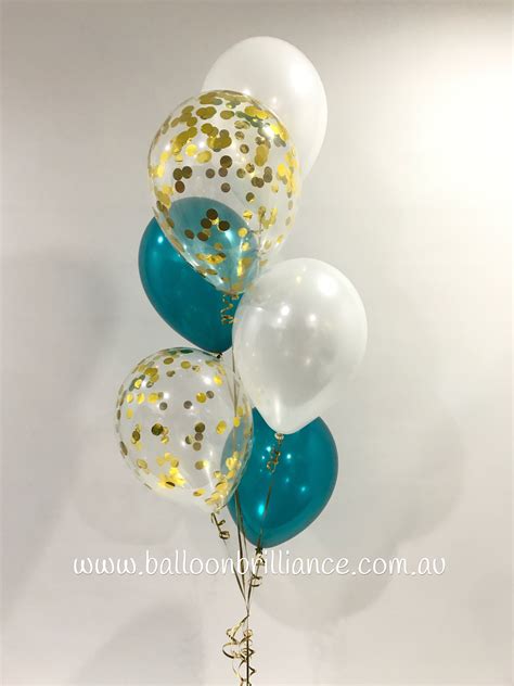 Elegant Teal And Gold Confetti Balloon Bouquet