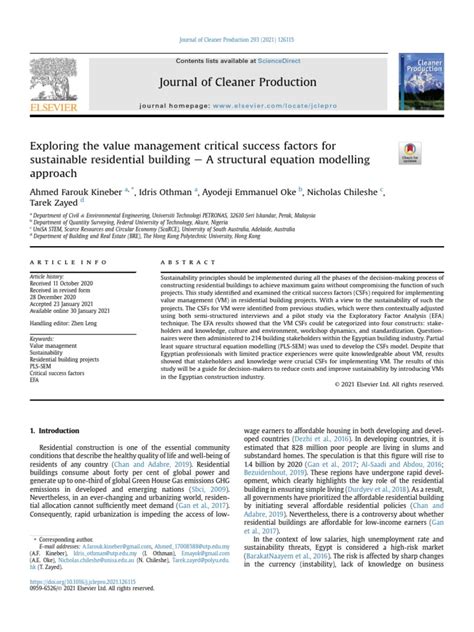 Exploring The Value Management Critical Success Factors For Sustainable Residential Building A
