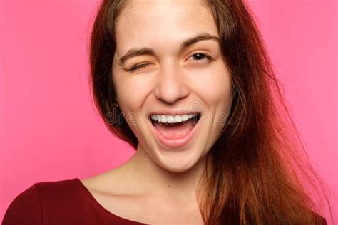 Ok Winking Expression Happy Smiling Joyful Girl Stock Image Image Of Emotional Emotion 129899887