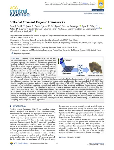 Pdf Colloidal Covalent Organic Frameworks