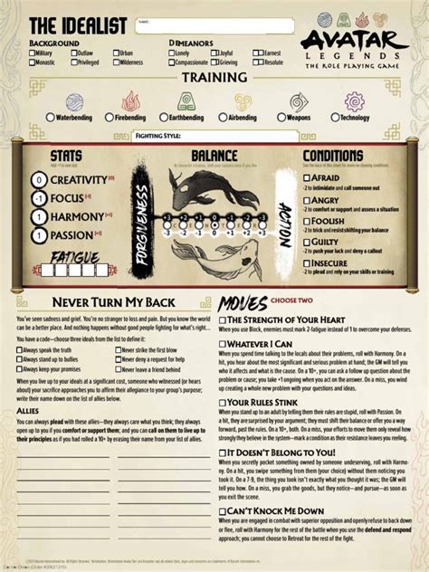 Avatar Legends Idealist Character Sheet Pdf