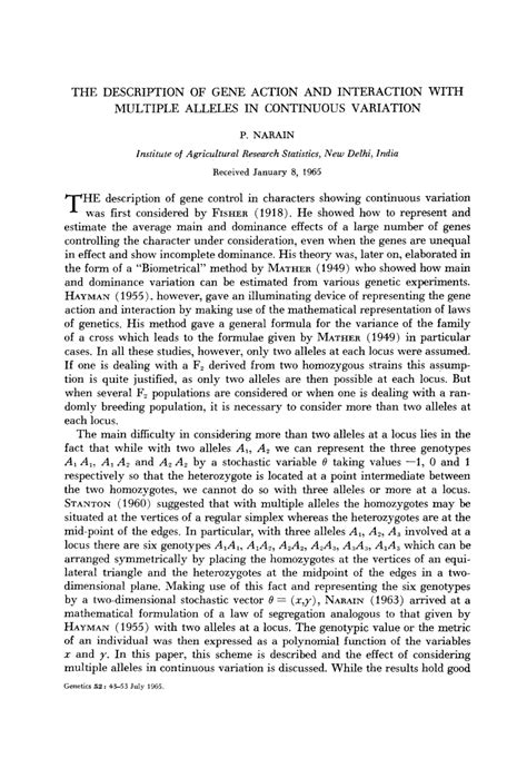 Pdf The Description Of Gene Action And Interaction With Multiple Alleles In Continuous Variation