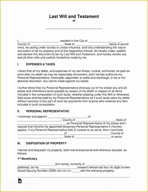 Free Will Template For Microsoft Word Of Last Will And Testament