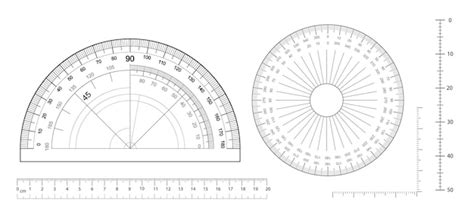 Free Vector Angles Measuring Tool Set Round Protractors Scale Degrees Measure Metric Rulers