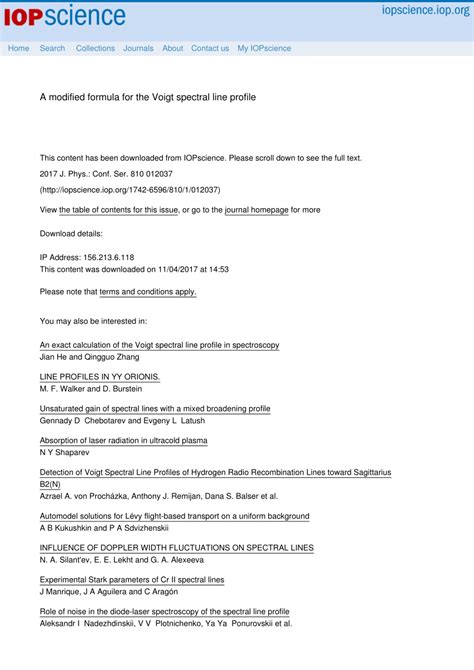 Pdf A Modified Formula For The Voigt Spectral Line Profile