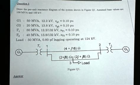 Question 1 Draw The Per Unit Reactance Diagram Of The System Shown In Figure Q1 Assumed Base