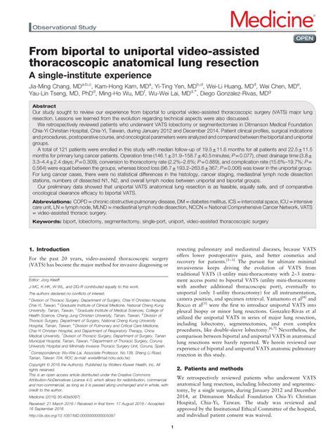 Pdf From Biportal To Uniportal Video Assisted Thoracoscopic